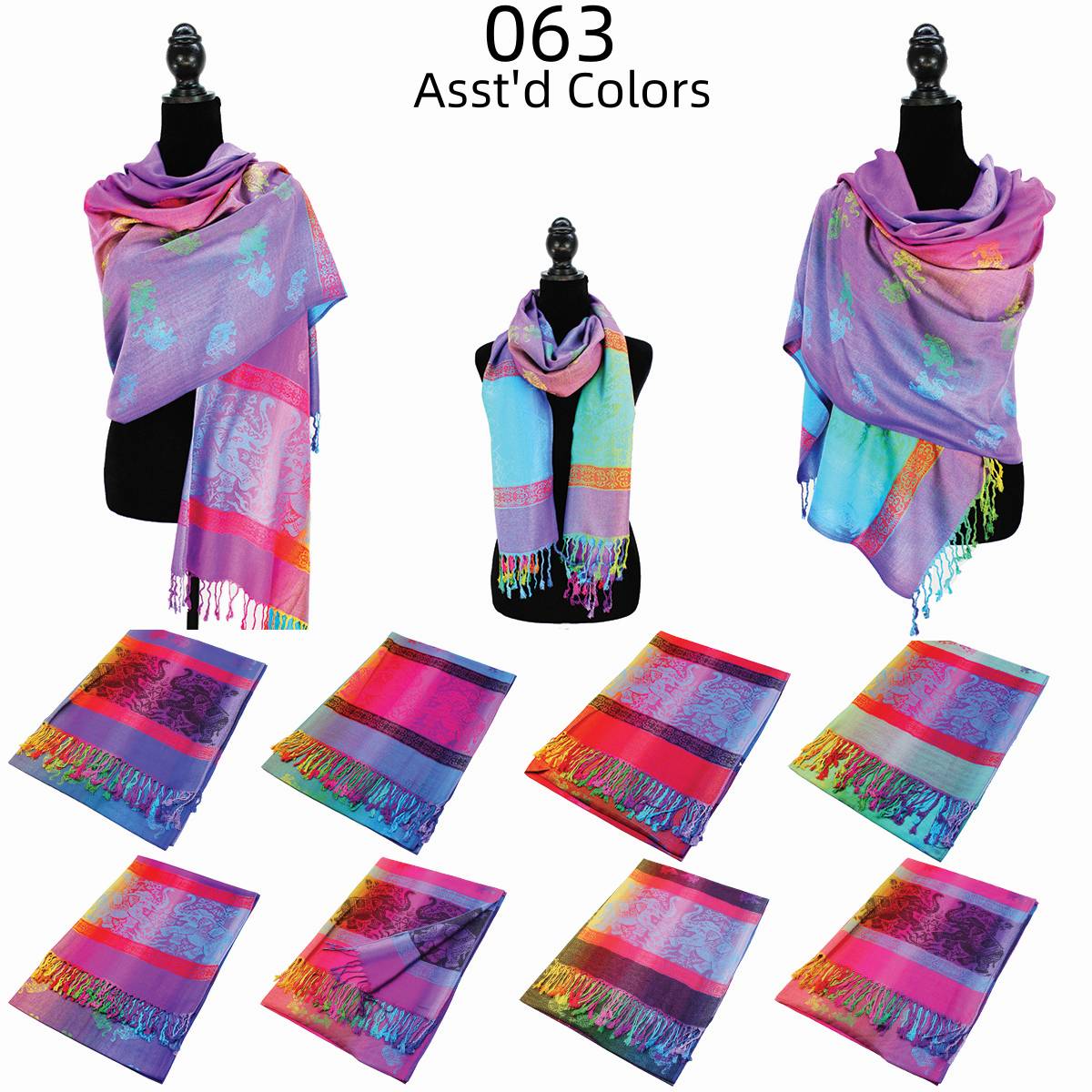Wholesale Pashmina Elephant Colorful Shawls Assorted Colors 063 – D&B ...