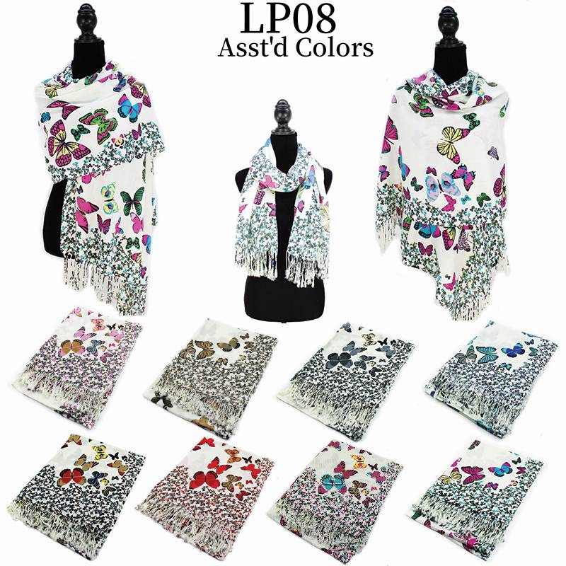 Butterfly Print Pashmina Scarf Shawls Assorted Colors LP07- Wholesale ...