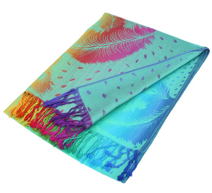 Colorful Peacock Feathers Pashmina Scarf Shawls – D&B Pashmina
