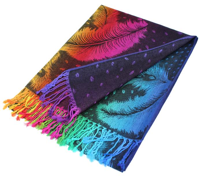 Colorful Peacock Feathers Pashmina Scarf Shawls – D&B Pashmina